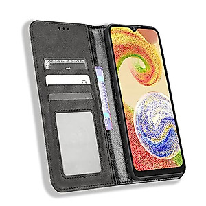 for Samsung Galaxy A04 Magnetic Buckle Vintage Leather Case with Kickstand Card Holder Slot All-Round Protection Phone case Anti-Drop for Samsung A04 Galaxy A 04 (Black,Samsung Galaxy A04)