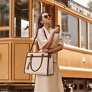 Missnine Laptop Tote Bag 15.6 inch Laptop Bag Stylish Briefcase for Women Work Shoulder Bags with Clutch Wallet 2 PCS Set (Dark Beige)