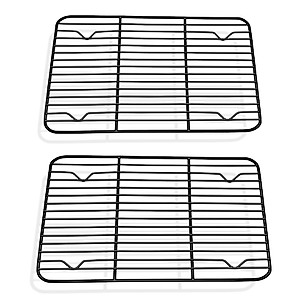 Cooling Rack Set of 2, P&P CHEF Non-stick Small Baking Racks for Cooking Grilling, 2 Pack 9.7” x 7.3” Drying Rack, Fit in Mini Toaster Oven, Stainless Steel Core & Dense Lines, Easy to Clean