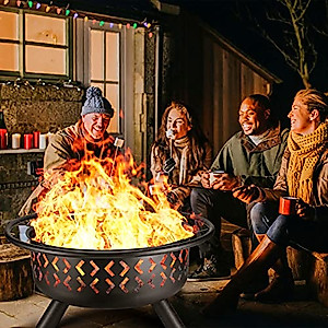 Cityflee 36 Inch Fire Pits for Outside Wood Burning Large Outdoor Heavy Duty Firepits with Spark Screen for Patio & Backyard Bonfires, Includes Poker