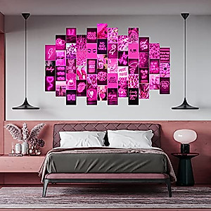 Woonkit Pink Neon Wall Collage Kit Aesthetic Pictures, Trendy Room Decor for Teen Girls, Pink Collage Kit, Hot Pink Room Decor, Pink Room Decor Aesthetic, Hot Pink Wall Decor, 50pcs 4x6 Inch