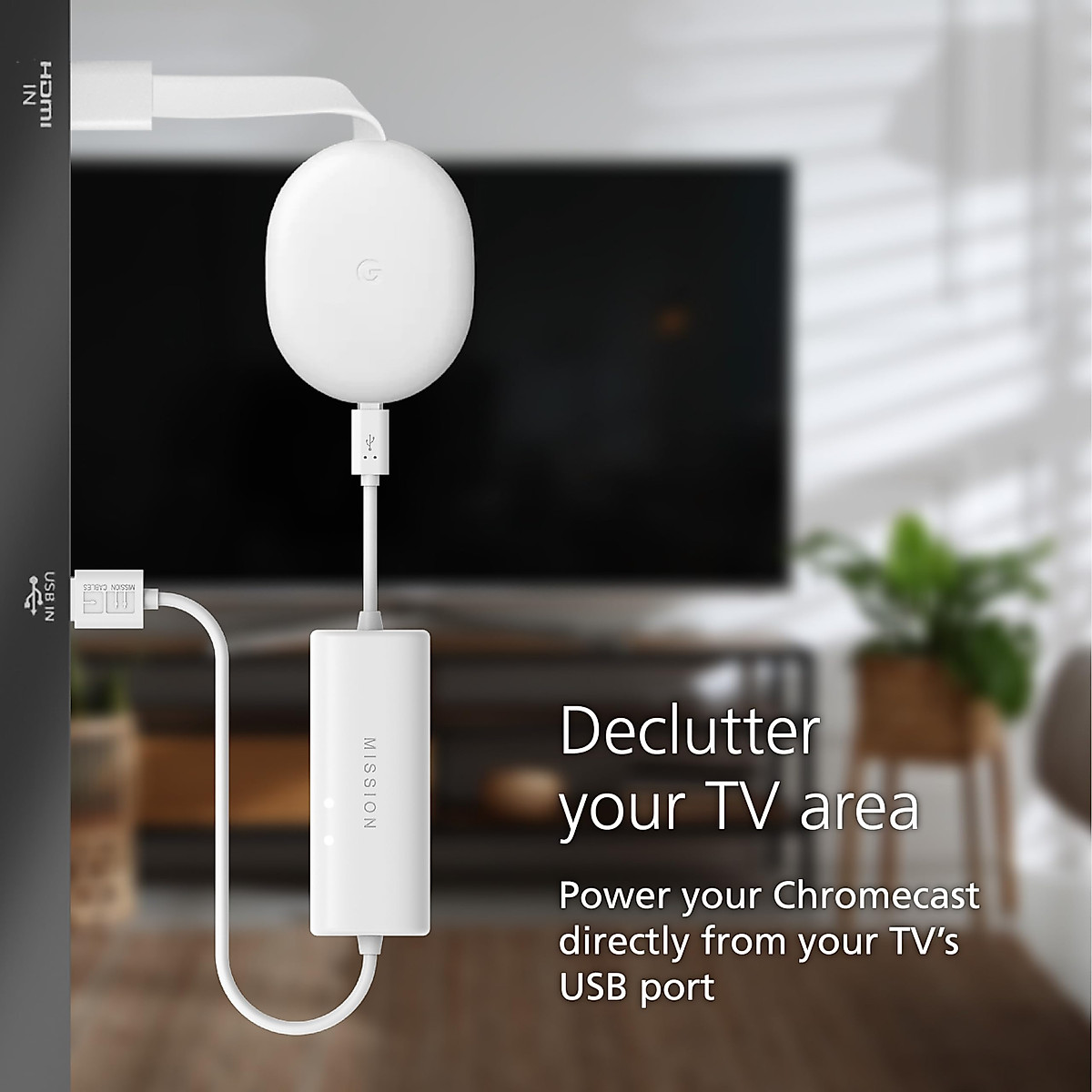 Mission USB Power Cable for Google TV (Power Google TV Directly from Your TV) Chromecast 4K Version