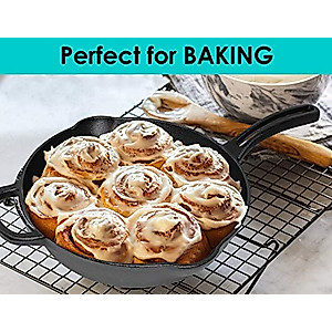 Mirro MIR-19053 12" Pre-Seasoned Ready to Use Round Cast Iron Skillet with Helper Handle, Black