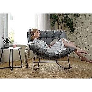 Grand patio Indoor & Outdoor, Royal Rocking Chair, Padded Cushion Rocker Recliner Chair Outdoor for Front Porch, Garden, Patio, Backyard, Grey