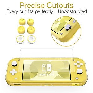 HEYSTOP Compatible with Switch Lite Carrying Case, Switch Lite Case with Soft TPU Protective Case Games Card 6 Thumb Grip Caps for Nintendo Switch Lite Accessories Kit(Yellow)