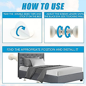 Adjustable Threaded Bed Frame Anti-Shake Tool, Headboard Stoppers Fixer, Bedside Anti Shake Telescopic Support Stabilizer for Room Wall, Beds, Cabinets, Sofas, Protect The Wall from Banging, White