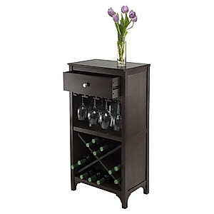 Winsome Ancona X Shelf Modular Wine Cabinet With 1-Drawer, Glass Rack, Dark Espresso (92745)