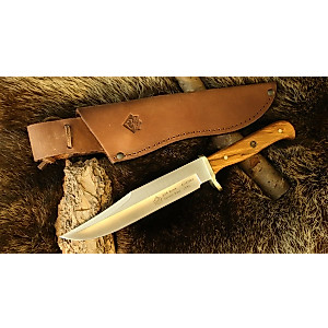 SGB Puma Bowie Olive Wood Hunting Knife with Leather Sheath