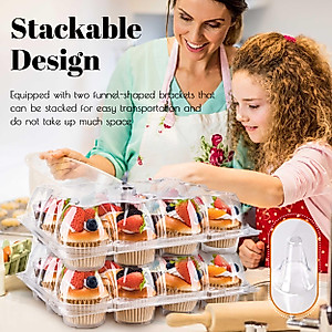 NPLUX 12 Count Cupcake Containers 12 Pack Cupcake Holders with Detachable Tall Dome Lids Clear Plastic Stackable Cupcake Boxes for 144 Cupcakes, BPA Free, Standard Size