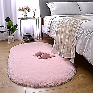 Merelax Soft Shaggy Rug for Kids Bedroom, Oval 2.6'x5.3' Pink Plush Fluffy Carpets for Living Room, Furry Carpet for Teen Girls Room, Anti-Skid Fuzzy Comfy Rug for Nursery Decor Cute Baby Play Mat