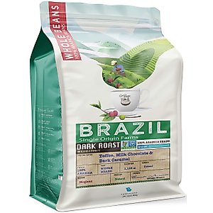 32 Ounce (2 LB) NON-GMO Single Origin Dark Roast Brazil Coffee, Low Acidity all Natural, Single Origin Whole Bean Coffee Notes: Rich Dark Caramel, Milk Chocolate and Sweet Toffee - CoffeaFarms by Coffeeland