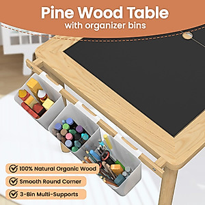 CMFYDAILY Pine Wood Toddler Table and Chair Set, Sensory Kids Table with Stroage & Graffiti Desktop Activity Table for Eat, Craft, Read, Draw, Art, Puzzle, Play