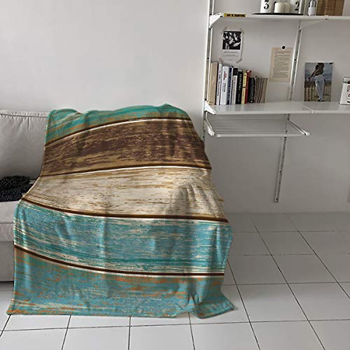 Vandarllin Retro Rustic Wood Texture Super Soft Throw Blankets Teal Green Brown Fluffy Fuzzy Flannel Bed Blanket Decorative for Home Sofa Couch Chair Living Bedroom (50x60 Inch)