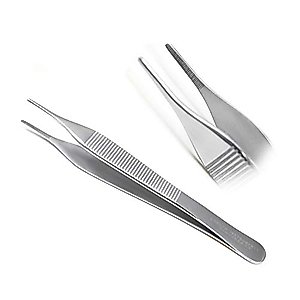 MEDSPO Professional Tweezers | Orthodontic Surgical Medical | Dental Bracket Placing | Cotton Dressing Tissue Forceps | Direct Bonding Serrated Suture Plier CE (Adson Tweezers -12cm)