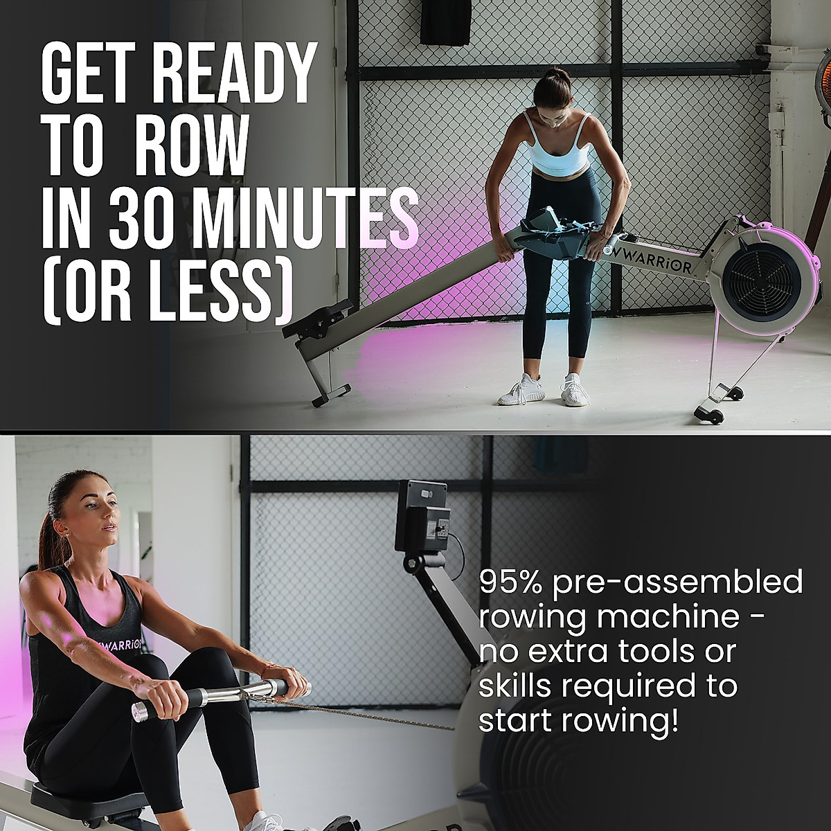 Row Warrior Air Rowing Machine | Foldable Gym-Quality Row Machine | 10- Damper Levels Cardio Machine for Full-Body Workout | Rowing Machine for Home Use with LED-Monitor | Rower Machine for Home Gym