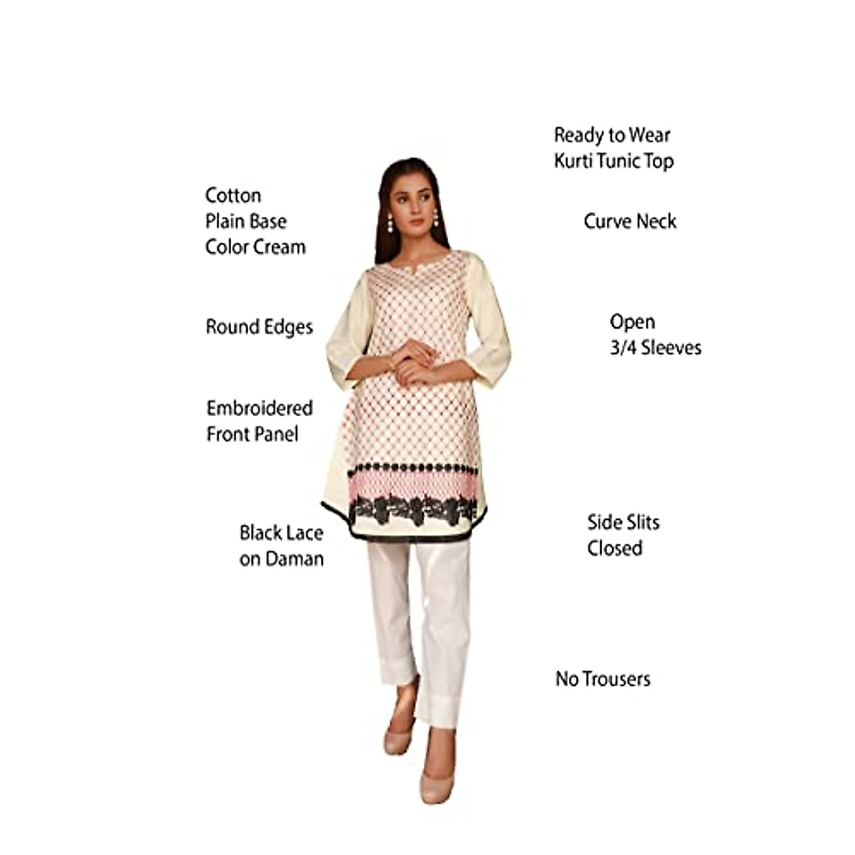 IshDeena Indian Kurtis for Women Chikankari Kurta Tunic Tops Indian Pakistani Style Embroidered Cotton Womens Summer Shirts (Small, White)