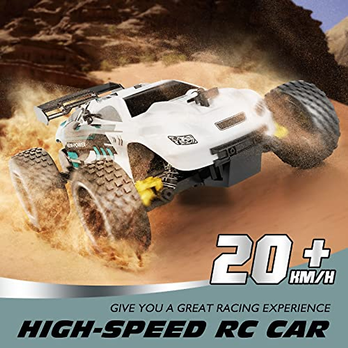 Tecnock RC Racing Car, 2.4Ghz High Speed Remote Control Car, 1:18 2WD Toy Cars Buggy for Boys & Girls with Two Rechargeable Batteries for Car, Gift for Kids (White)