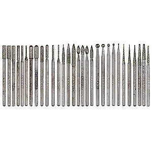 Yakamoz 30Pcs 2.35mm Shank Titanium-Coated Diamond Burrs Set Rotary File Burs Accessories Kit for Rotary Grinder Tools Grinding Polishing Carving Stone Jewelry Glass Ceramics