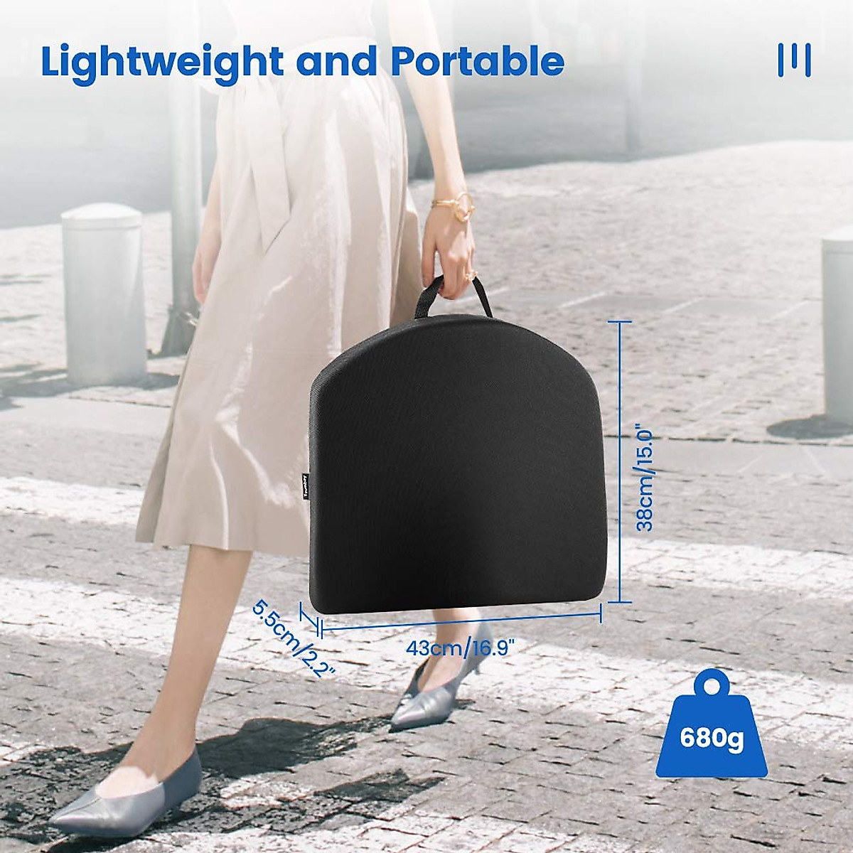 Tsumbay Comfort Seat Cushion for Office Chair - Ergonnomic 100% Memory Foam Firm Coccyx Pad - Relieve Back Pressure - Washable & Breathable Cover - for Car Seat/Computer Chair/Wheelchairs