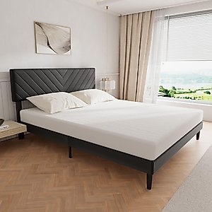 Queen Size Bed Frame Upholstered Platform with High-Adjustable Headboard and Solid Wood Slats Support, Heavy Duty Mattress Foundation, Non-Slip and Noise-Free,No Box Spring Needed, Easy Assembly, Grey