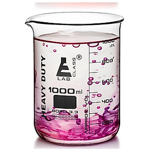 EISCO Heavy Duty Beaker, 1000ml - 5mm Thick, Uniform Walls - Superior Durability & Chemical Resistance - White Graduations - Borosilicate 3.3 Glass