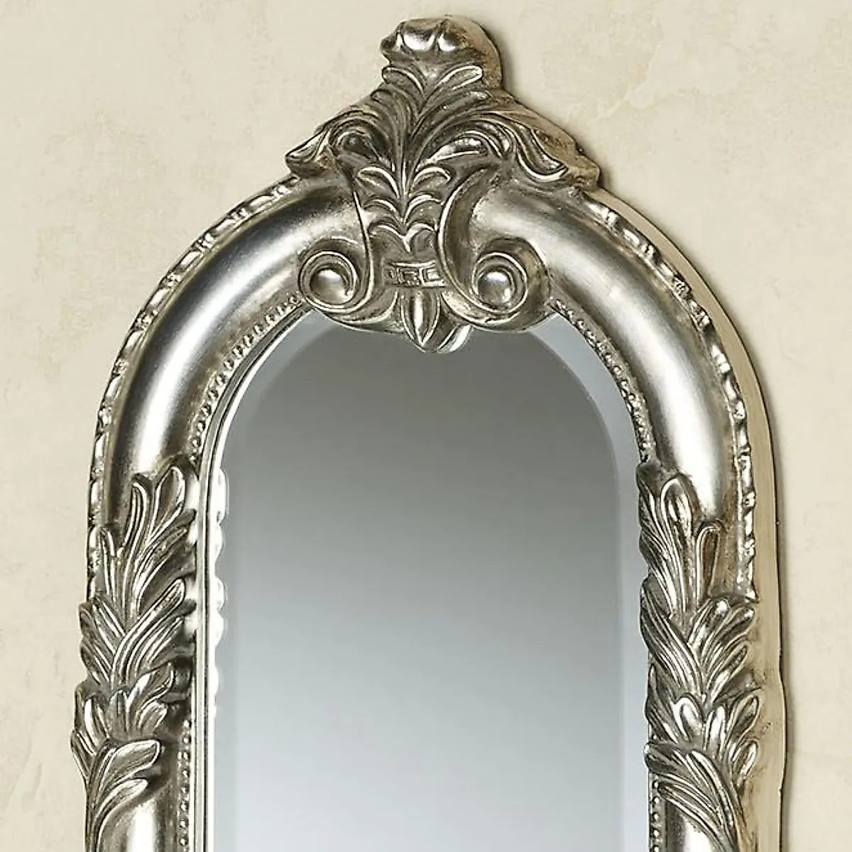 Touch of Class Royal Acanthus Panel Wall Mirror - Resin - Antique Silver - Beveled Glass - Victorian Style Accent Mirrors for Bedroom, Living Room, Dining Room, Hallway, Entryway, Foyer, Office
