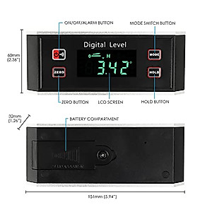 Digital Angle Finder Magnetic Table Saw Angle Finder Tool, Digital Inclinometer with Backlight Digital Protractor Bevel Level Gauge, Woodworking Measuring Tool, Level Box for Hanging 0~360 degree