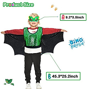 IROLEHOME Dragon-Wings Costume for Kids Mask Dinosaur Dress Up Cape for Boys Girls Halloween-Party Gifts Toys (metallic blue) (metallic green)