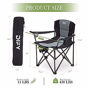 DIFY Oversized Camping Chair, Fortable and Portable, Padded Adjustable Armrest, Max Weight 450lbs. Outdoor Chair with Cup Holder & ice Bag.(Black)