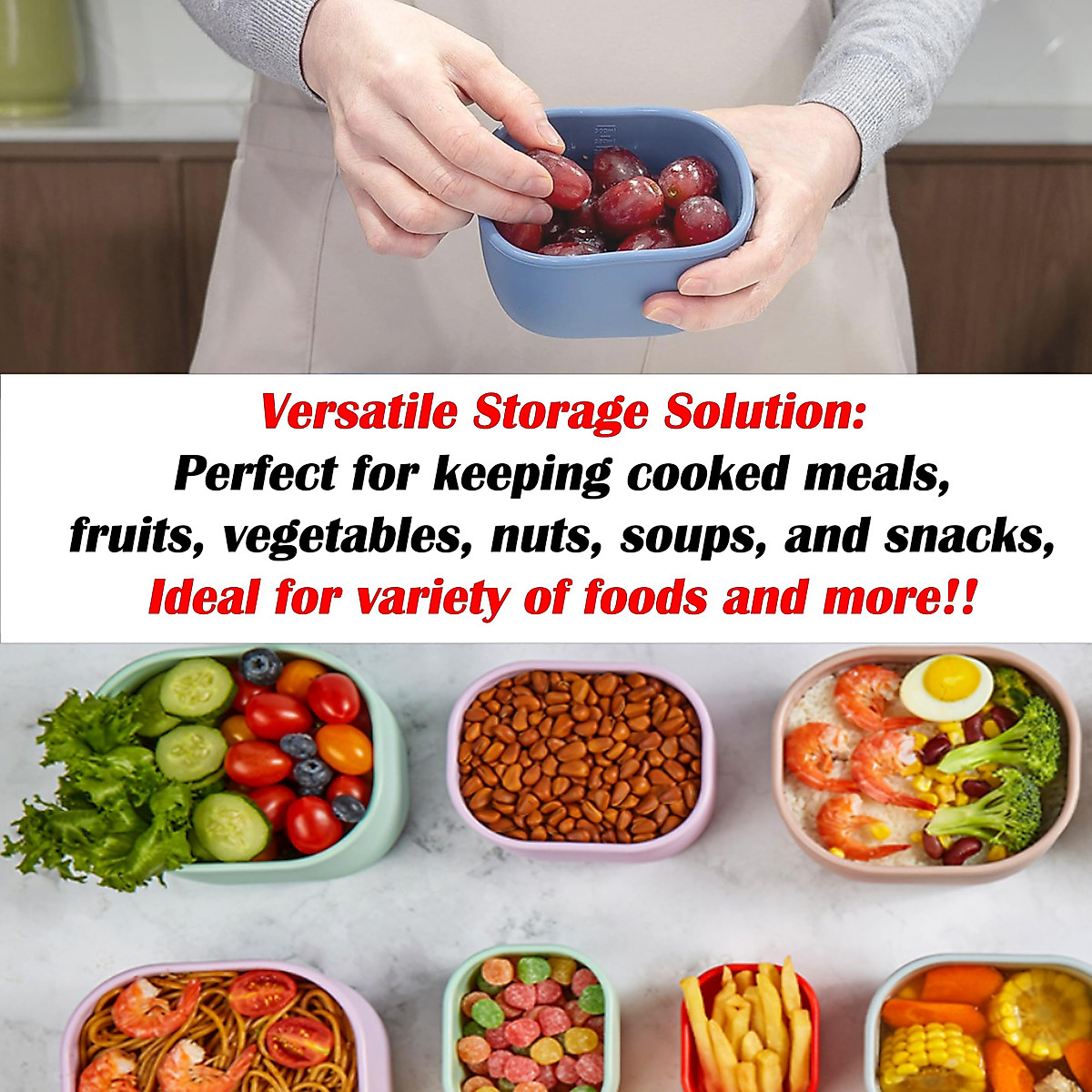 Nesting Silicon Storage Containers with Lids – Set of 3 Nesting food storage containers, Food Reusable Meal Prep, Airtight, Dishwasher and Freezer Safe (90g, 155g, 257g) Pink