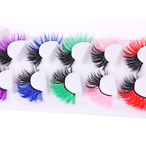 Colored Mink Lashes Fuffy 5 Colour Mixed Natueal Length Cat Eye Lashes with Half Color Dramatic Wispy Eyelashes Red Pink Green Blue Purple Soft Lashes Pack