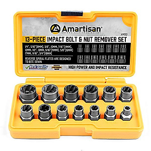 Amartisan Impact Bolt Extractor Tool, 13PC Bolt Nut Removal Extractor Socket Tool Set