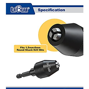 LaBear Drill Chuck Keyless Mini 3-Jaw Adapter with Quick-change 1/4" Hex Shank to Hold 1.5-6mm Alloy Black Drill Bits Milling Cutters