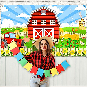 Avezano Red Farm Birthday Backdrop Barn Farm Birthday Party Banner Farm Animals Theme Baby Shower Party Decorations Background 70.8x43.3 inch