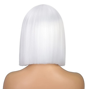 ENTRANCED STYLES White Wig Short Bob Wigs for Women 12Inch Heat Resistant Middle Part Straight Synthetic Wig Party Costume Halloween Cosplay Wig