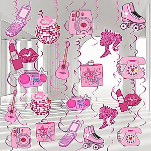 30 PCS Hot Pink Princess Birthday Party Hanging Decorations, Pink Girls Party Swirl for Women Girls Princess Bachelorette Theme Party Baby Shower Bridal Shower Wedding Party Supplies