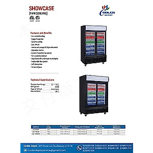 Commercial Refrigerator Glass 2-Door Merchandiser Display Cooler Case Fridge NSF, Bottom-Mounted, 48 inches width, capacity 36 cuft 110V, 8 Shelves, Restaurant Kitchen LGD-1000