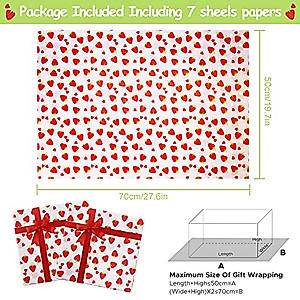 Strawberry Wrapping Paper, 7 Sheets Strawberry Party Gift Wrapping Paper Folded Flat 28 x 20 Inch, Cute Sweet Strawberries Fruity Design Gift Paper for Holiday, Wedding, Baby Shower, Birthday Party