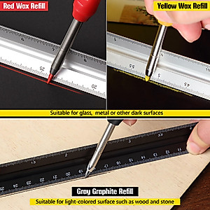 Hiboom 3 Pack Solid Carpenter Pencil with Pencil Cap and 21 Pcs Refills, Deep Hole Mechanical Pencil Marker with Built in Sharpener for Carpenter Woodworking Architect