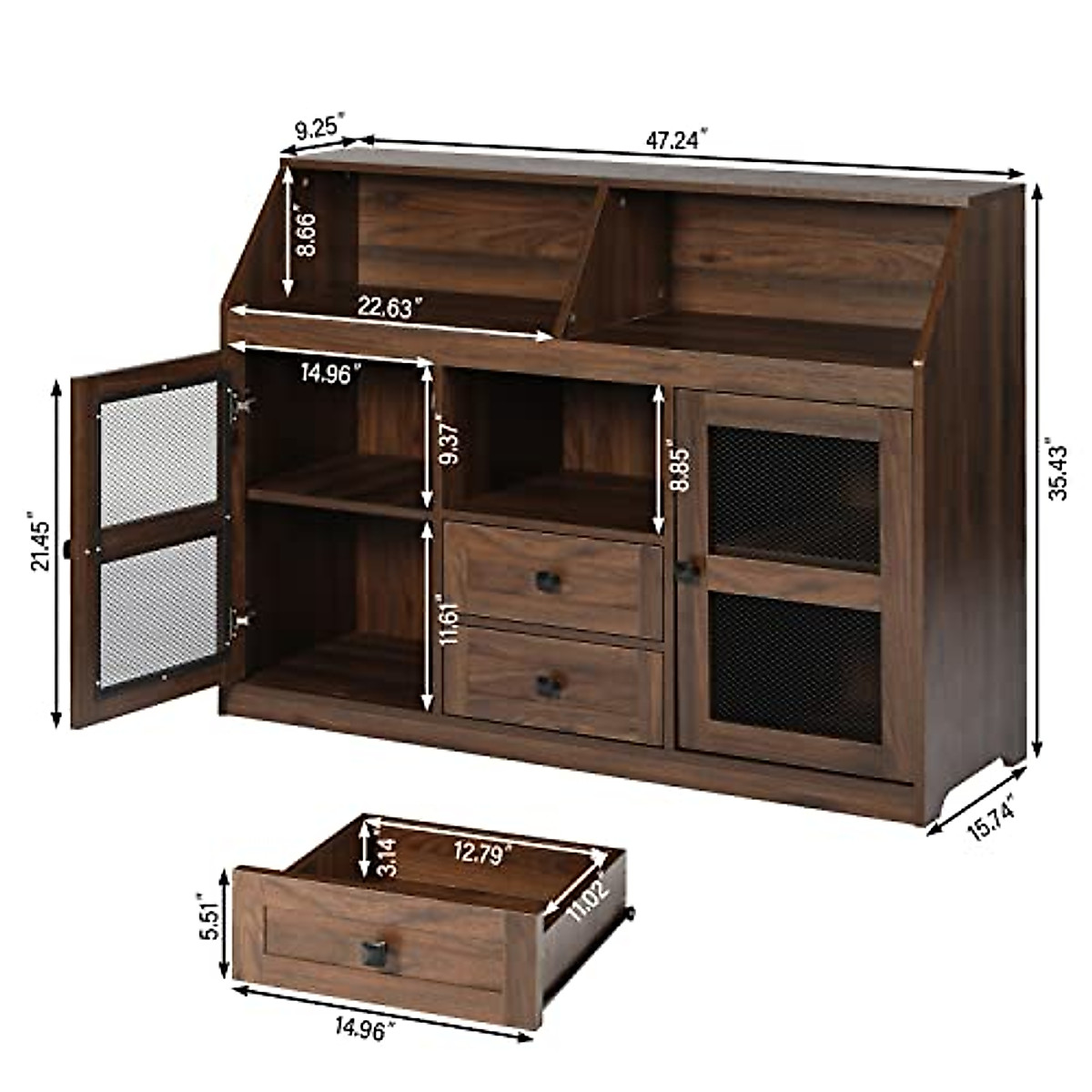 AILEEKISS 47'' Sideboard Buffet Cabinet Modern Kitchen Pantry Storage Cabinet with Drawers & Shelves for Home Kitchen, Dinning Room, Living Room, Hallway, Entrance (Brown02)