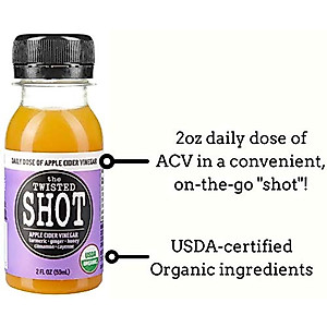 The Twisted Shot | Apple Cider Vinegar Shots with Turmeric, Ginger, Cinnamon, Honey & Cayenne | Wellness Drink | 100% USDA Certified Organic | Gut Health |Liquid, 12-Pack of 2oz Shots