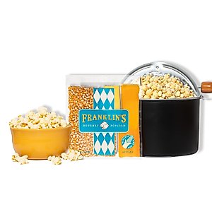 Franklin's Gourmet Popcorn - Movie Night Bundles - Stovepop Popcorn Maker + 4oz Pack of 10 Organic All-In-One Pre-measured Popcorn Packs with Butter Flavored Salt, and Butter Flavored Coconut Oil