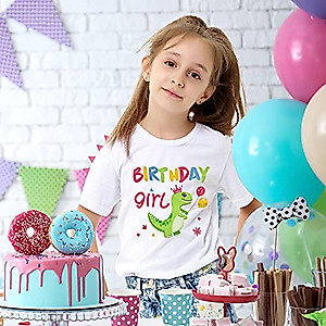 Dinosaur Birthday Girl T-Shirt Dino B-Day Short Sleeve Shirt Gift for Girls Dinosaur Themed Party Top Tee Cotton Printed T Rex Short Sleeve T Shirt Outfits White