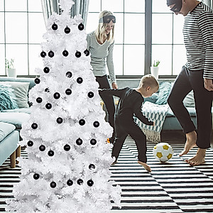 Lulu Home Christmas Hanging Ornaments, 34 Count Pre-Strung Plastic Balls, Shatterproof Barrel Packed Balls for Holiday Xmas Party Wreath Tabletop Tree Decorations, 1.57 Inch, Black