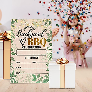 UDNADKEX Birthday Invitations BBQ Party with Envelopes, Summer Barbecue Cookout Party Invites, Backyard Picnic Invite Cards, Join Us for A Backyard BBQ, 4"x6" Set of 20