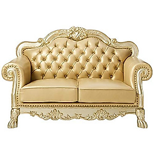 ACME Dresden Loveseat w/3 Pillows - 53161 - Bone PU & Gold Patina