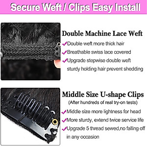 Rolisy Kinky Curly Clip In Hair Extensions Human Hair 16 Inch Curly Hair Extensions Clip In Human Hair for Black Women 3C 4A 4B Afro Kinky Curly Hair Clip Ins Soft Brazilian Remy Hair Thick Ends