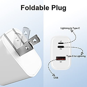 New Technology Lighting Female to USB Type c Charger 30W 3-Port,iPhone 14 13 12 Fast Charging Super Fast USB C Charger Compatible with Apple iPhone,iPad Pro and Samsung Galaxy Android Multiple Device