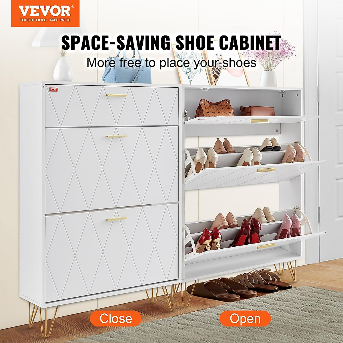 VEVOR Shoe Storage Cabinet for Entryway, 31.5" D x 9.4" W x 47.3" H, Wood