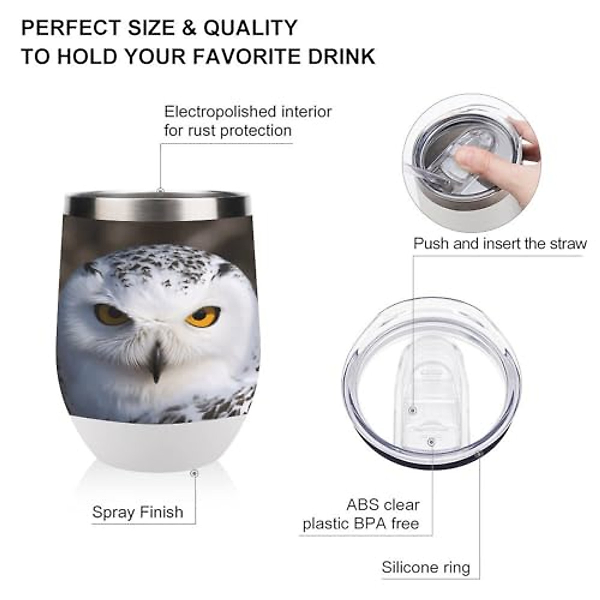 WYUSPGK 304 Stainless Steel Insulated Cup, Snowy Owl Eyes Print Smooth Rim, Durable & Reusable - Perfect for Office, Home, And Travel